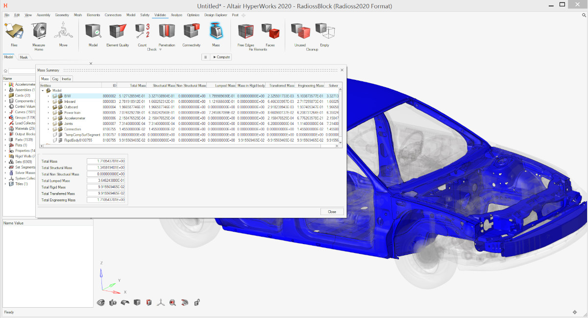 Modelin kütle, ağırlık merkezi ve atalet bilgisini öğrenme | Altair ...